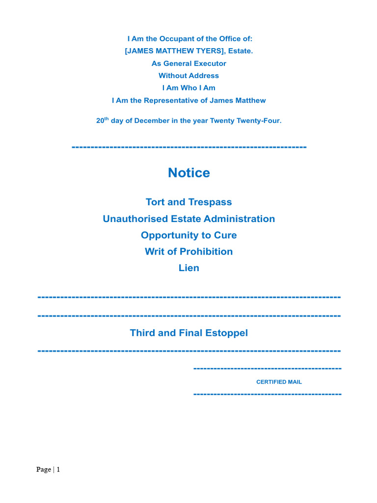 Third and Final Estoppel Notice | PDF | Tort | Probate