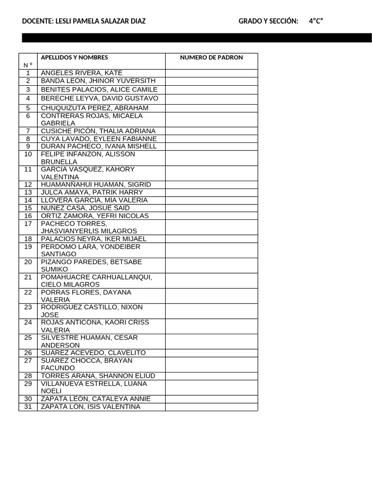 Nombres de Los Estudiantes | PDF