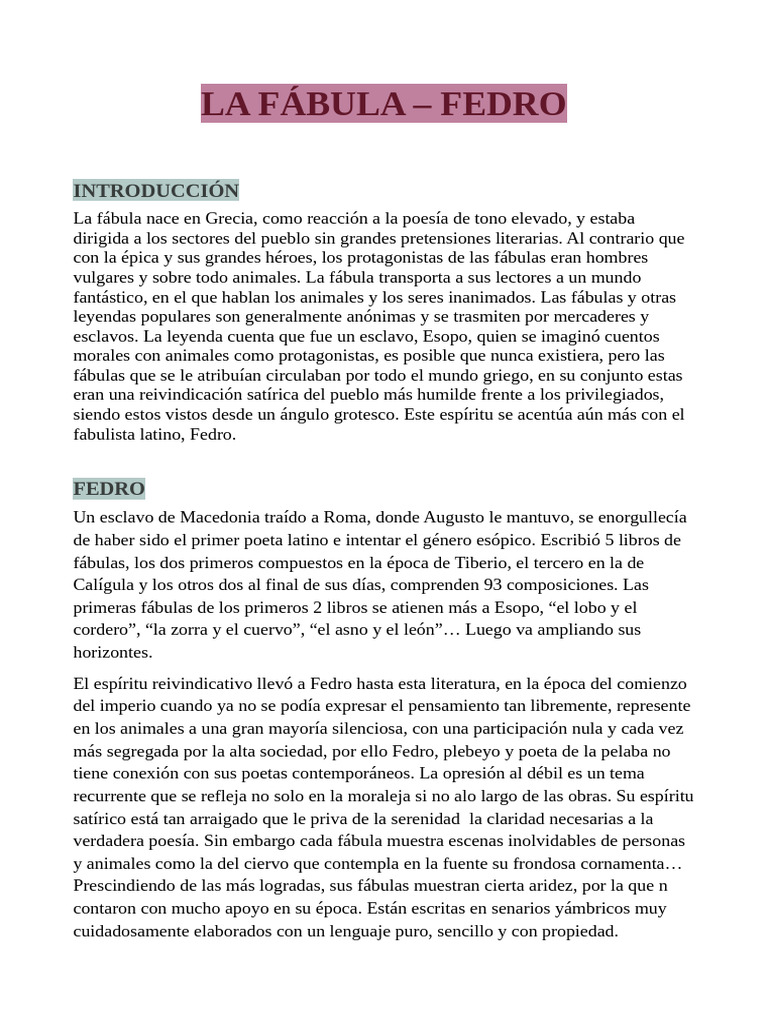 LA FÁBULA - FEDRO (LATÍN) | PDF