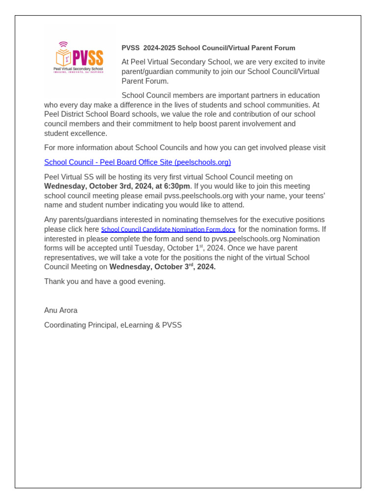 PVSS School Council Flyer 2024 2025 | PDF