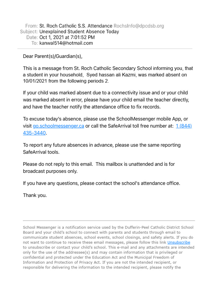 St. Roch School Absence Notification | PDF