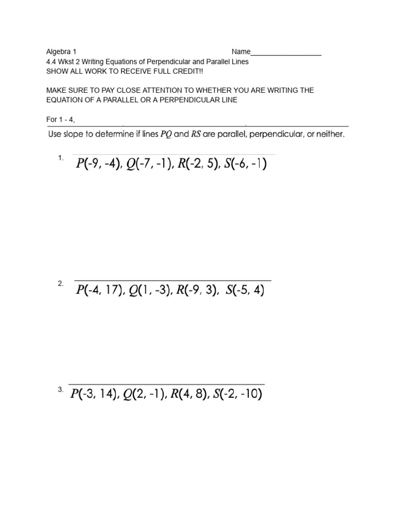 4.4 WKST 2 Writing Equations of Perpendicular Lines | PDF
