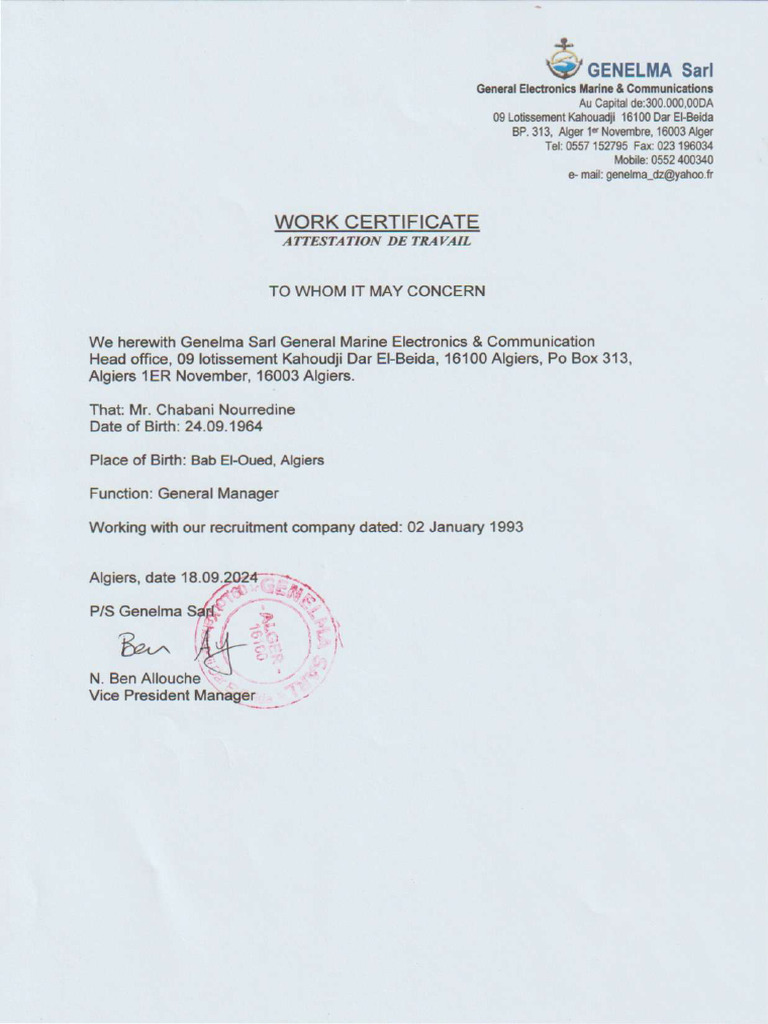 Work Certificate | PDF
