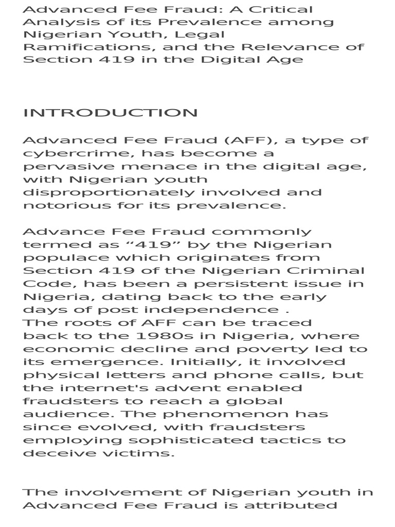 Advanced Fee Fraud A Critical Analysis of Its Prevalence Among Nigerian ...