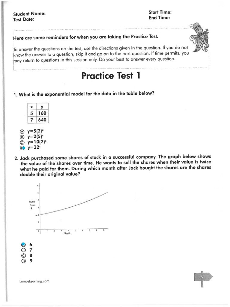 Algebra 1 Practice Test 1 | PDF