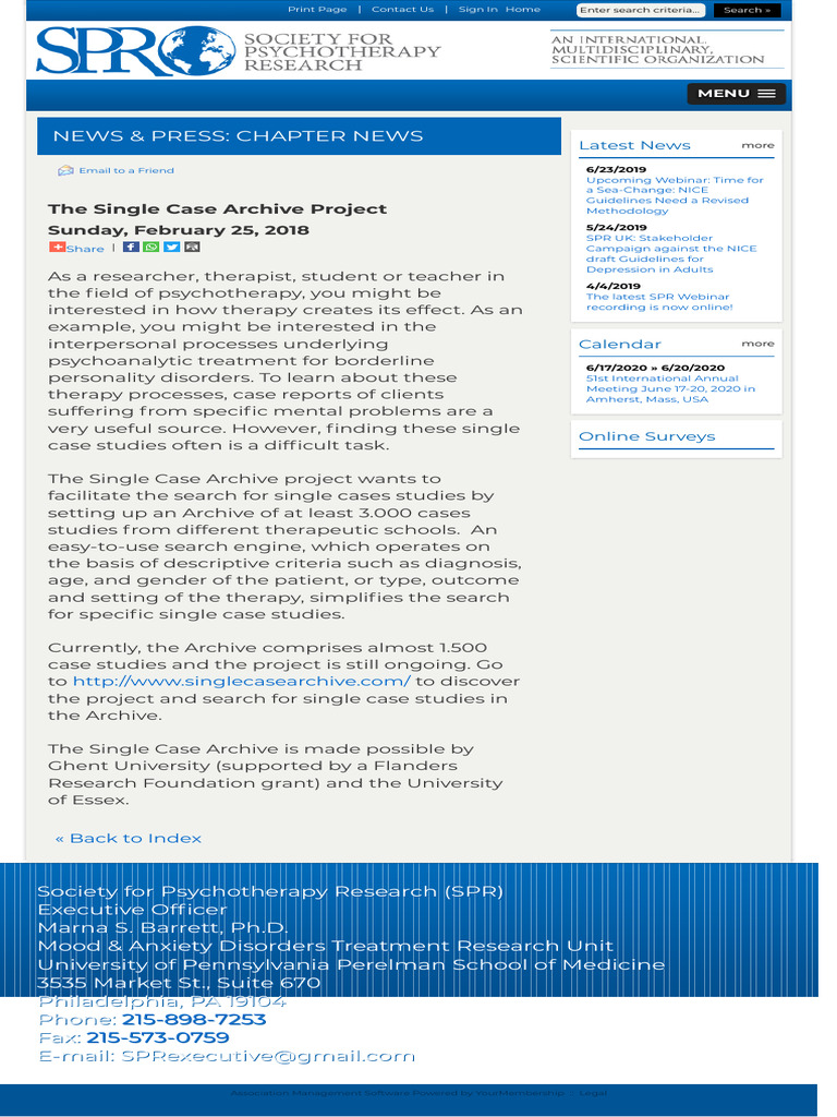 The Single Case Archive Project - Society For Psychotherapy Research ...