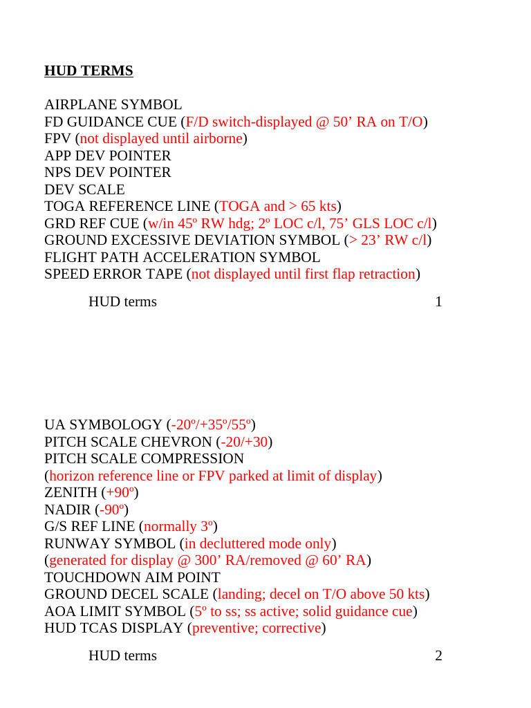 Boeing 787 HUD Symbology Overview | PDF