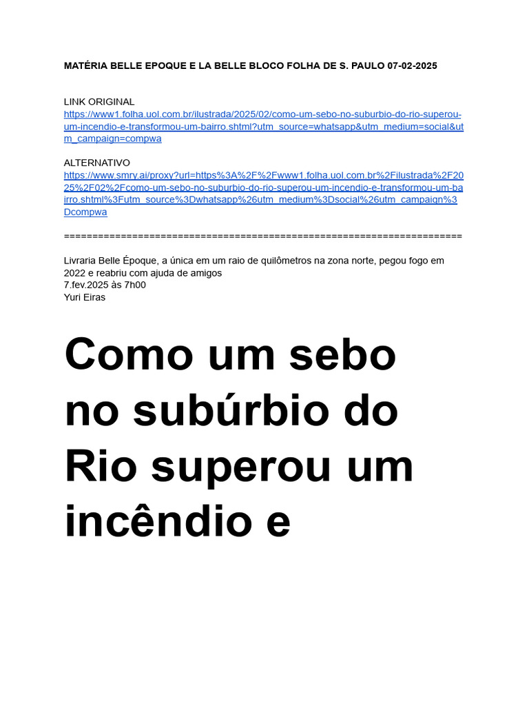 Matéria Belle Epoque e La Belle Bloco | PDF