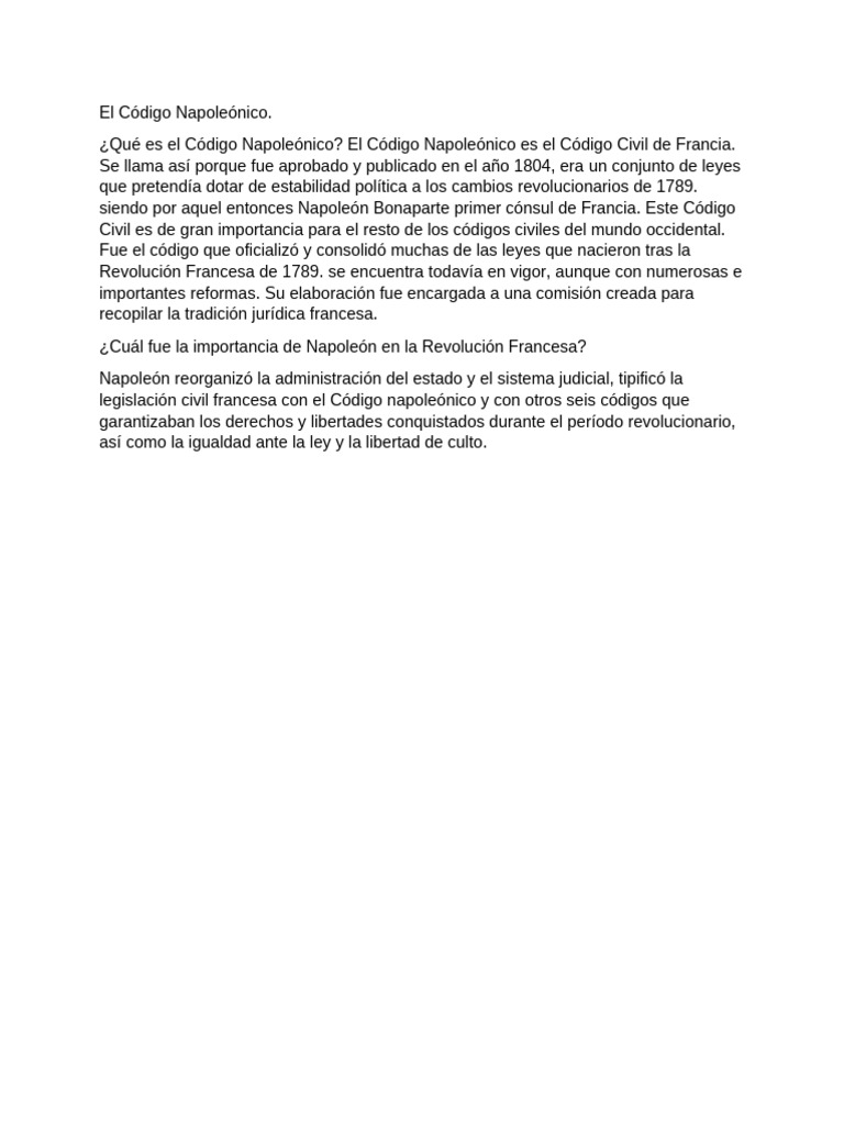 Importancia del Código Napoleónico | PDF