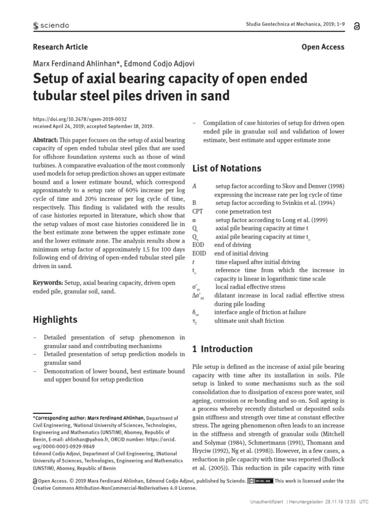 Setup of Axial Bearing Capacity of Open Ended Tubu | PDF | Deep Foundation | Geotechnical ...