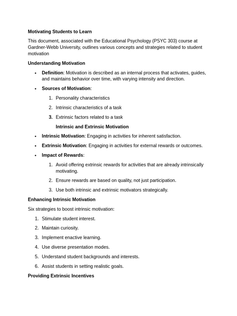 Motivating Students To Learn | PDF | Motivational | Motivation