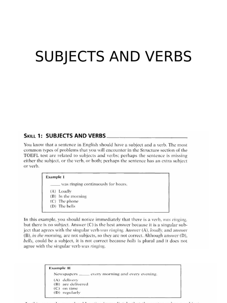 Subjects and Verbs | PDF