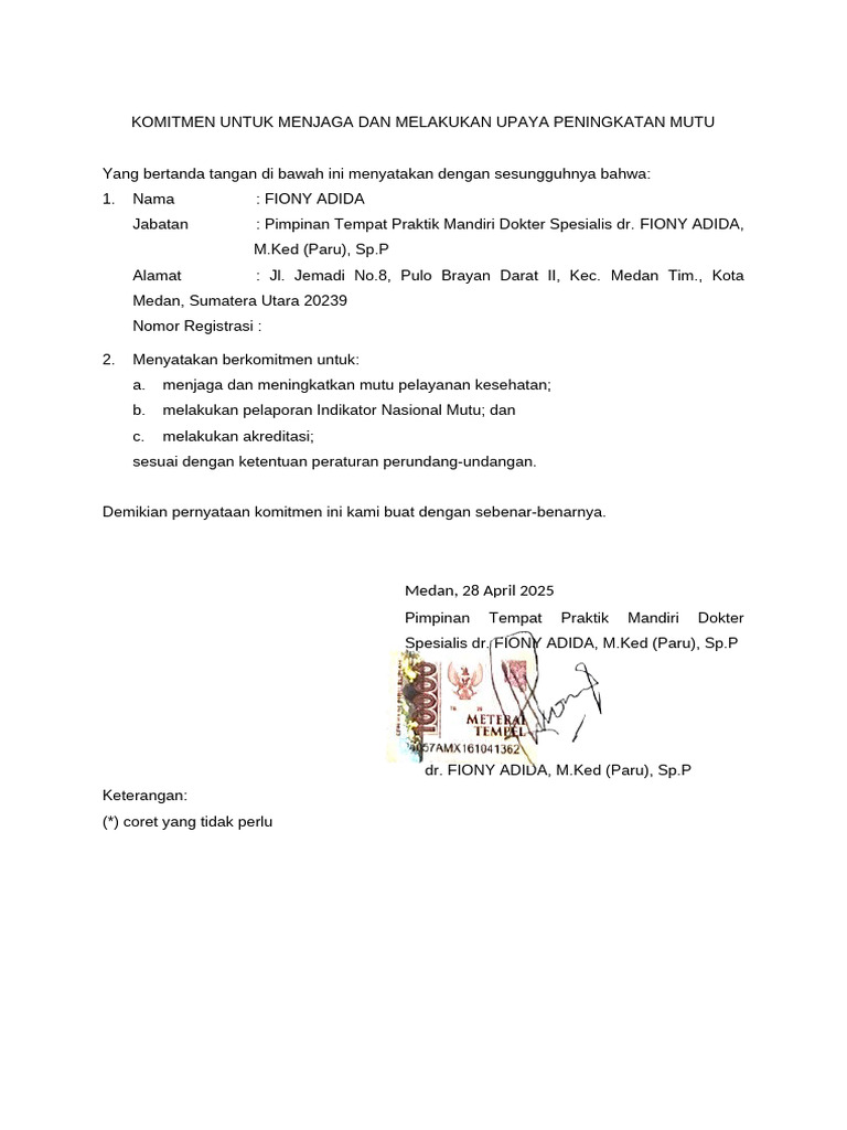 Pernyataan Komitmen Mutu TPMD | PDF