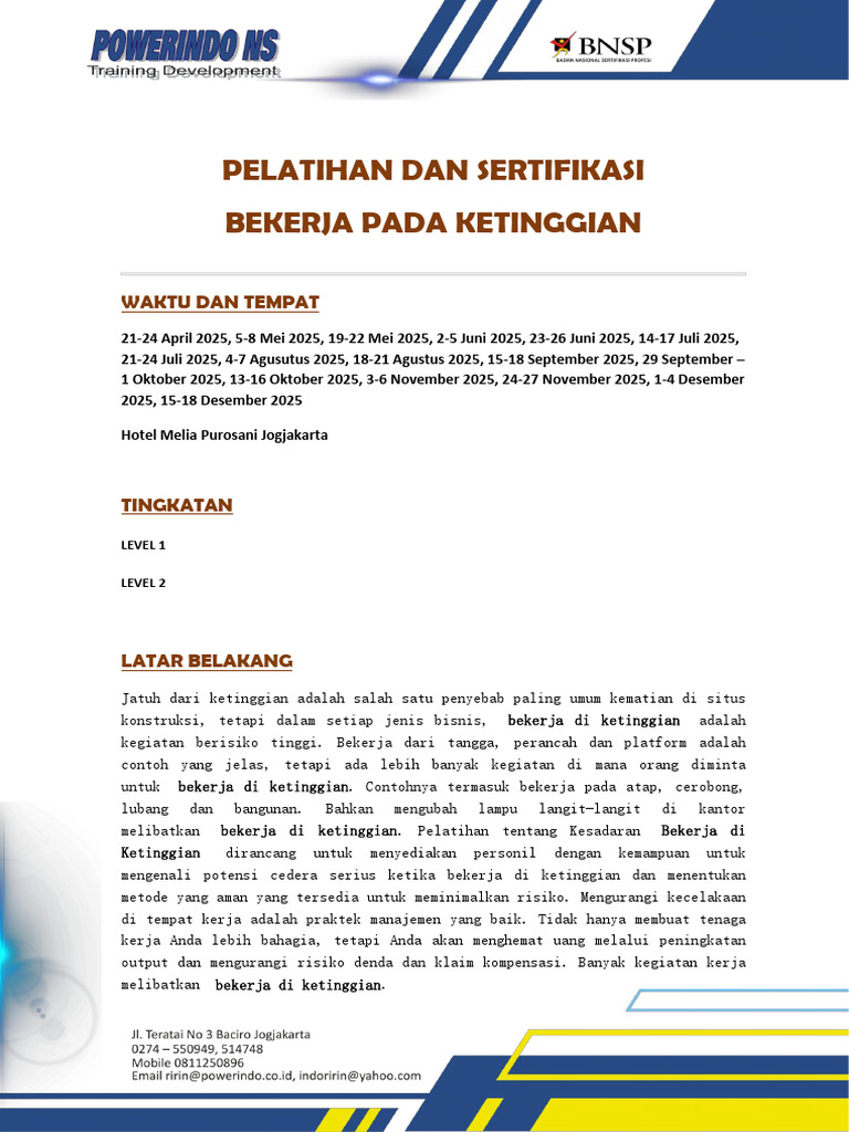 Pelatihan Dan Sertifikasi Bekerja Pada Ketinggian | PDF