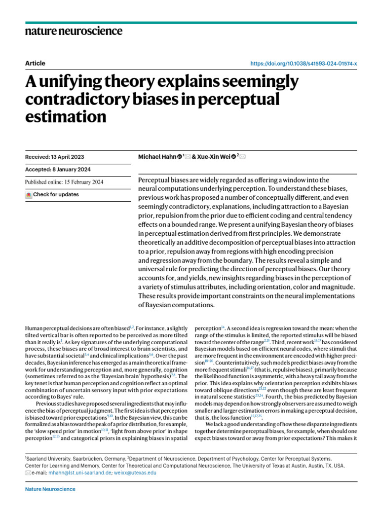 s41593-024-01574-x | PDF | Perception | Bayesian Inference