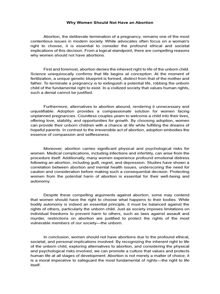 Persuasive Essay Examples | PDF | Autonomy | Abortion