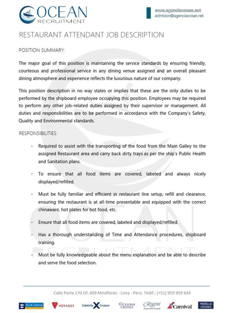 Restaurant Attendant Job Description3 | PDF | Restaurants