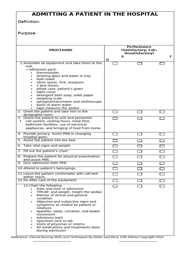 Admission and Discharge Checklist | PDF | Patient | Medicine
