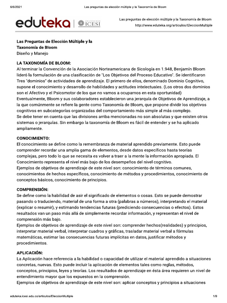 Lectura - Módulo 2 - Las preguntas de elección múltiple y la Taxonomía ...