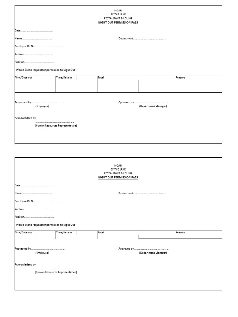 Night Out Permission Request Form | PDF