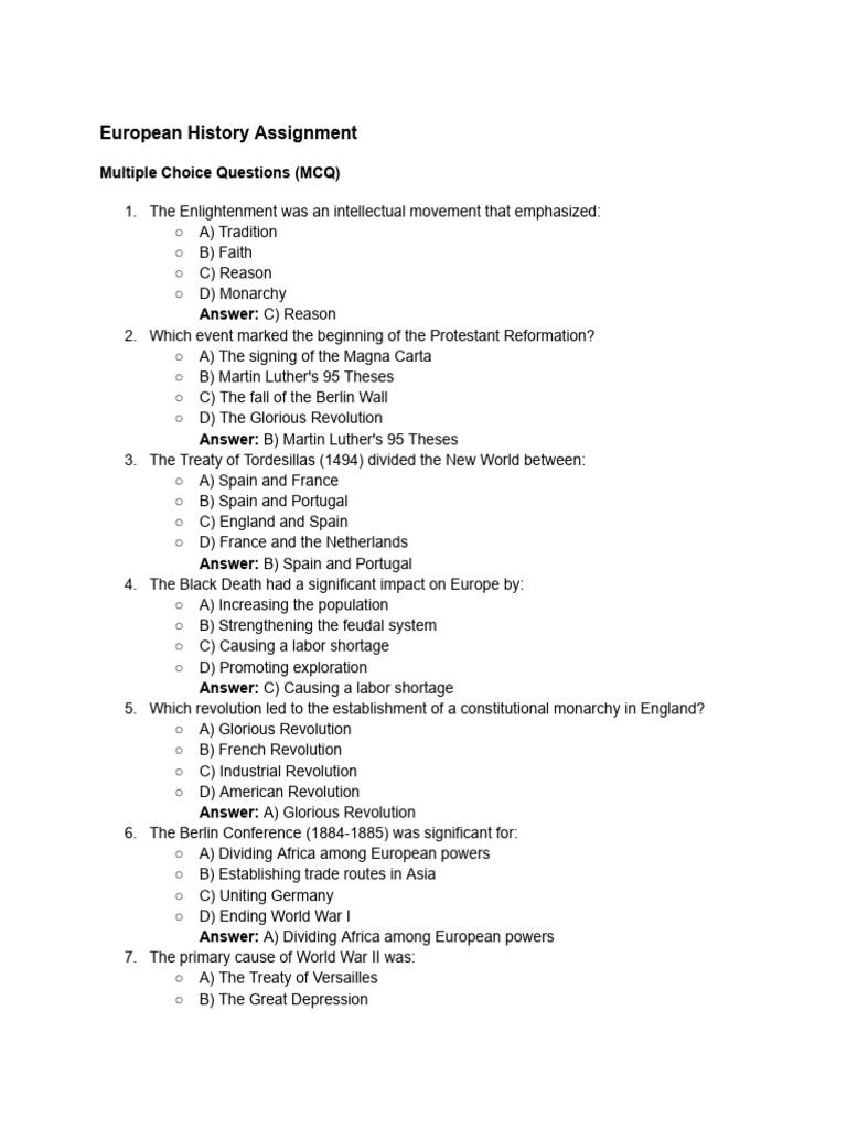 European History Assignment | PDF | Europe | Nationalism