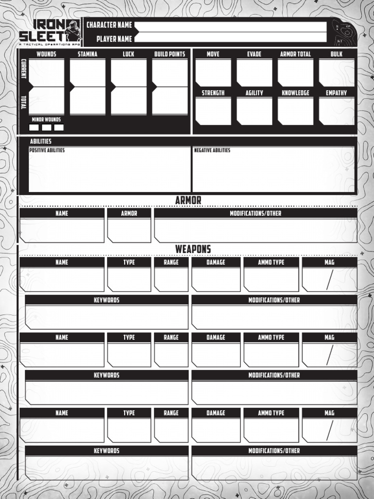 Iron Sleet TTRPG Character Sheet | PDF