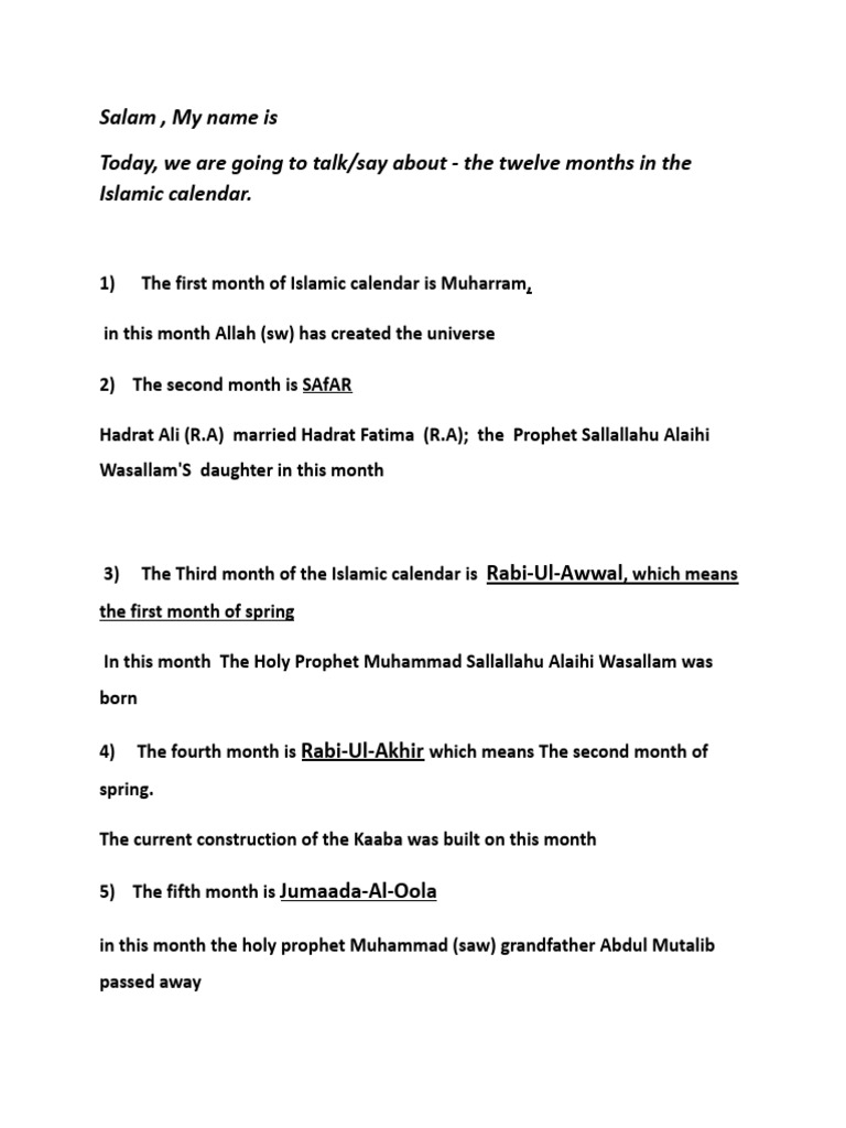 Overview of Islamic Calendar Months | PDF