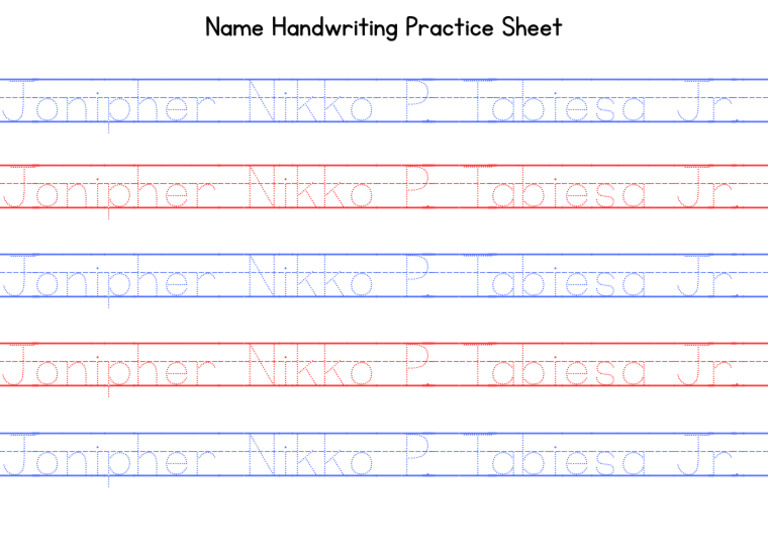 Handwriting Practice Worksheet Red and Blue Lines | PDF