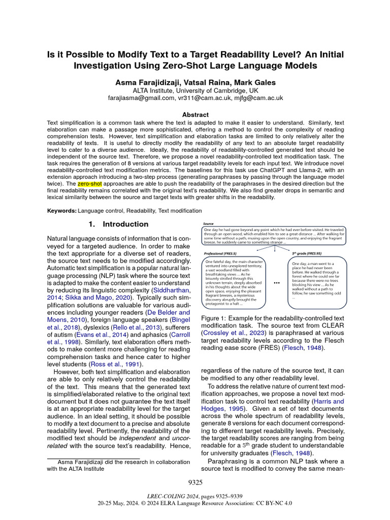 Is It Possible To Modify Text To A Target Readability Level An Initial.2024.Lrec-main.815 | PDF ...