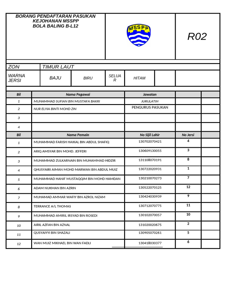 Borang R02 Bola Baling 2025 | PDF