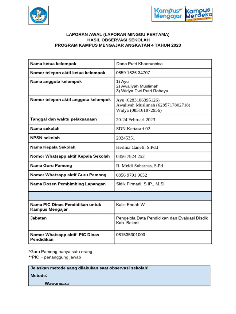 Laporan Awal - Ayu | PDF