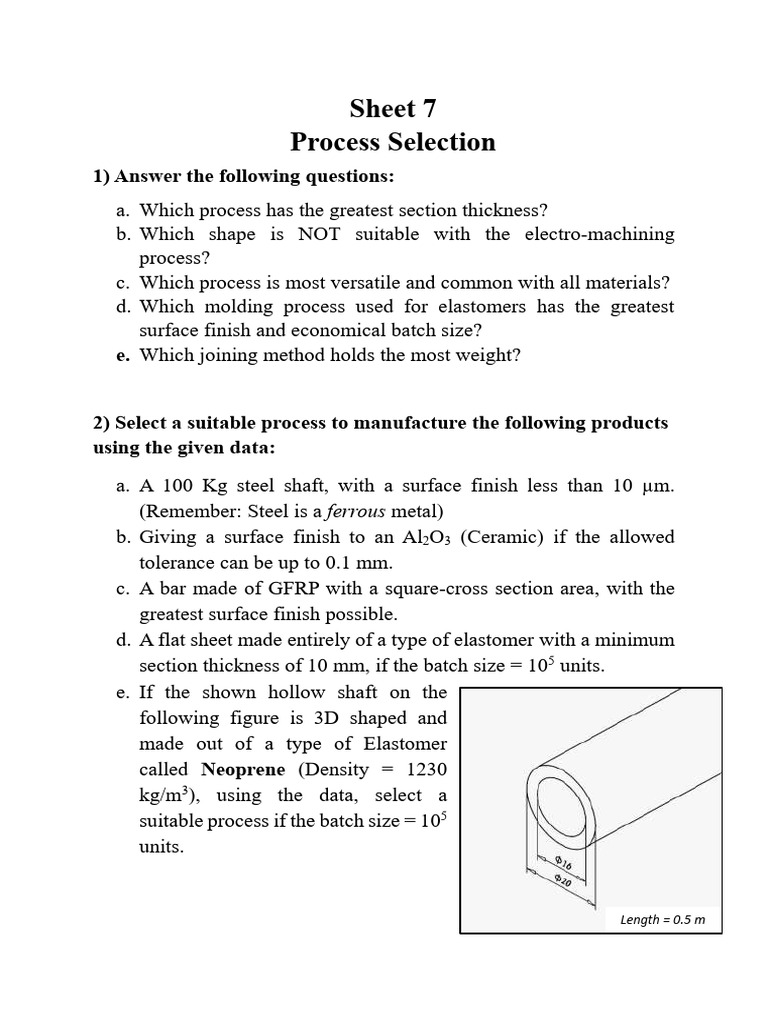 Material Selection - Sheet 7 | PDF | Casting | Machining