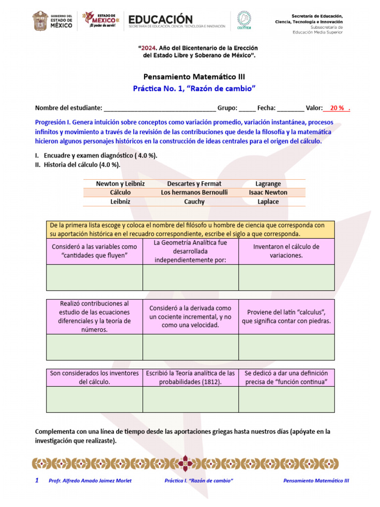Pr-Ctica I. Raz-N de Cambio | PDF | Función (Matemáticas) | Derivado
