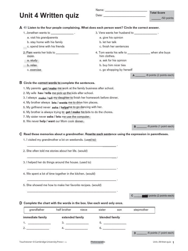Touchstone 3 Quiz Unit 4-6 | PDF