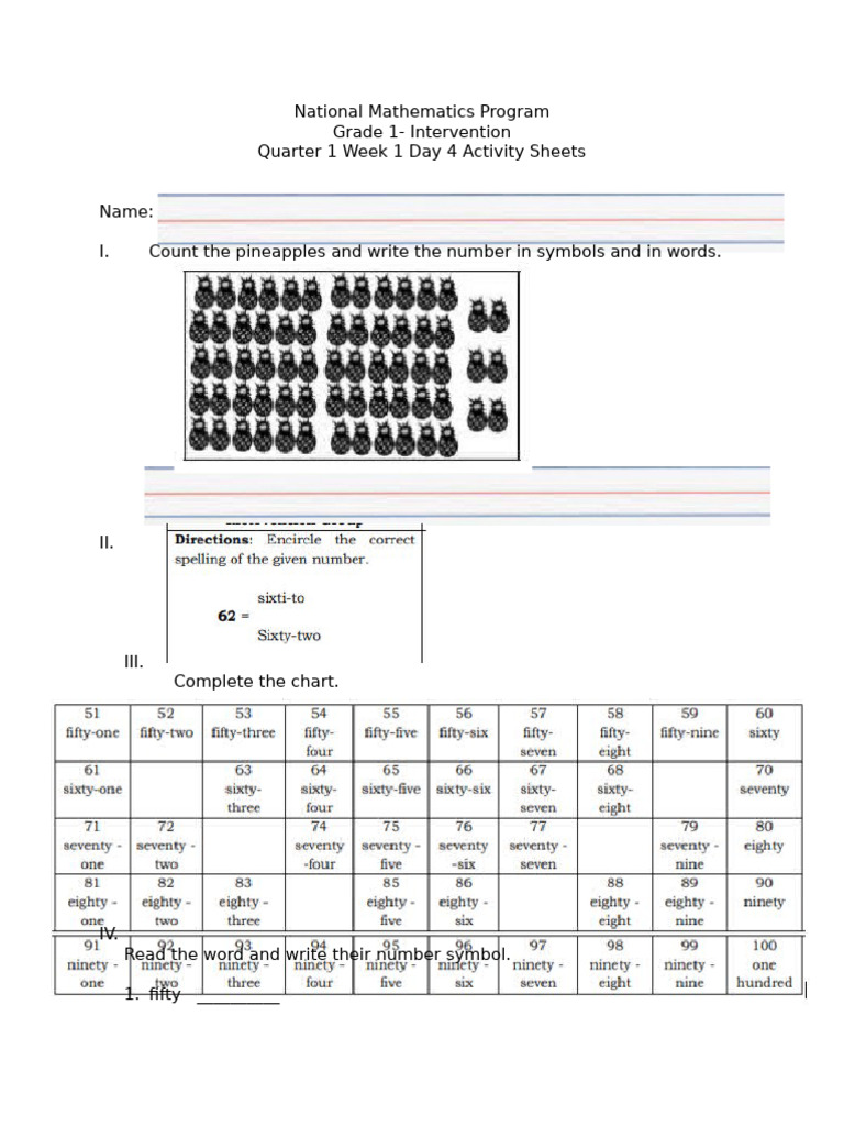 NMPQ1 W1 D4 Activity Sheets | PDF