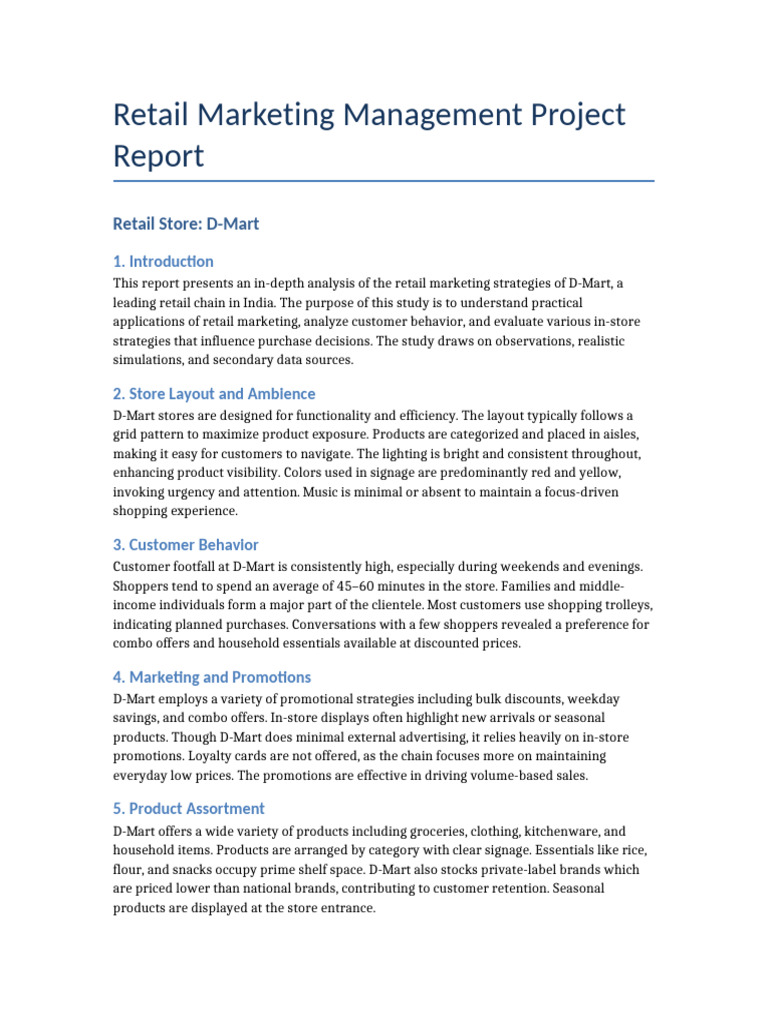 D-Mart Retail Marketing Strategies Report | PDF | Retail | Consumer ...