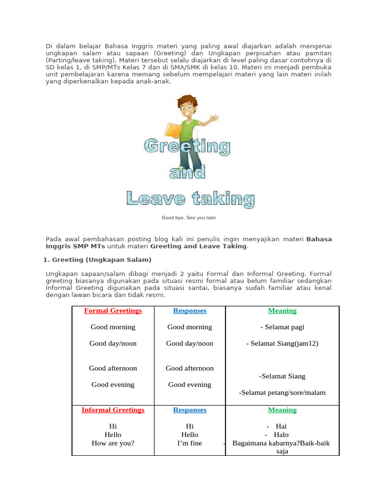 Greetings and Leave Taking in English | PDF