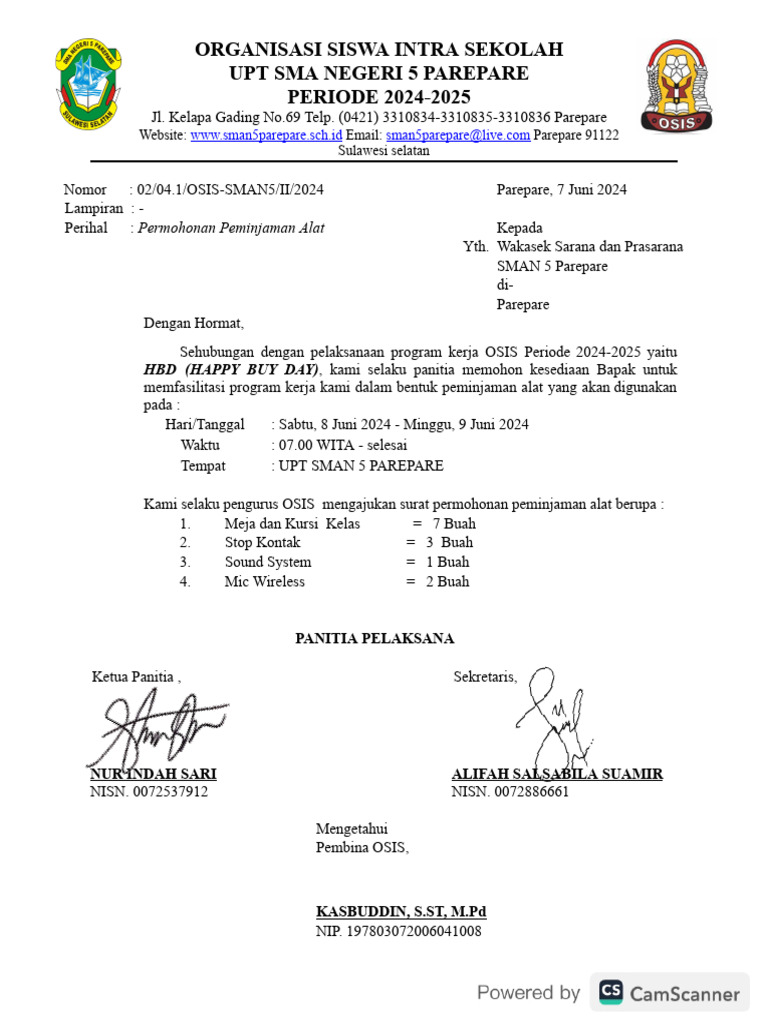 Surat Peminjaman Barang Hbd 24-25 2 | PDF