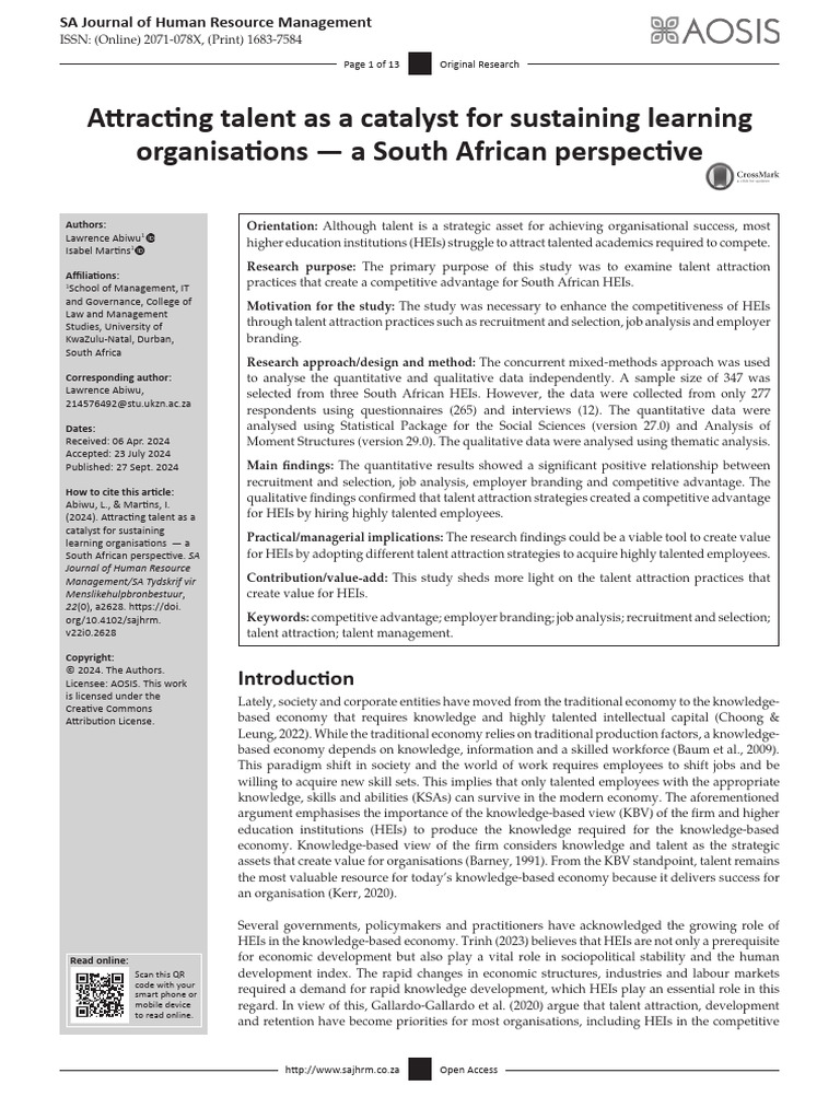 Attracting Talent As A Catalyst For Sustaining Learning | PDF ...