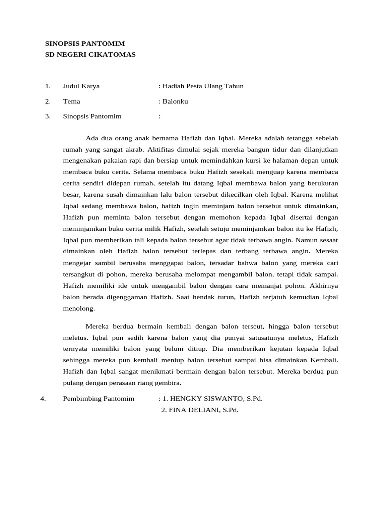 Sinopsis Pantomim: Hadiah Ulang Tahun | PDF
