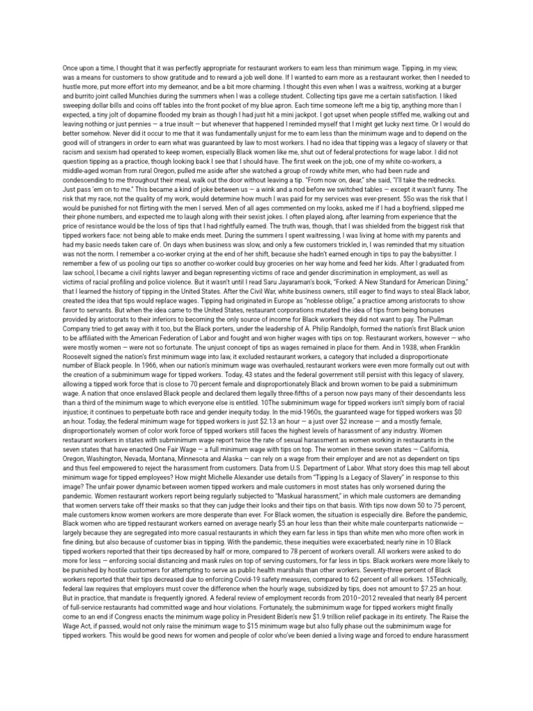 Tipping Is A Legacy of Slavery Michelle Alexander | PDF | Gratuity ...