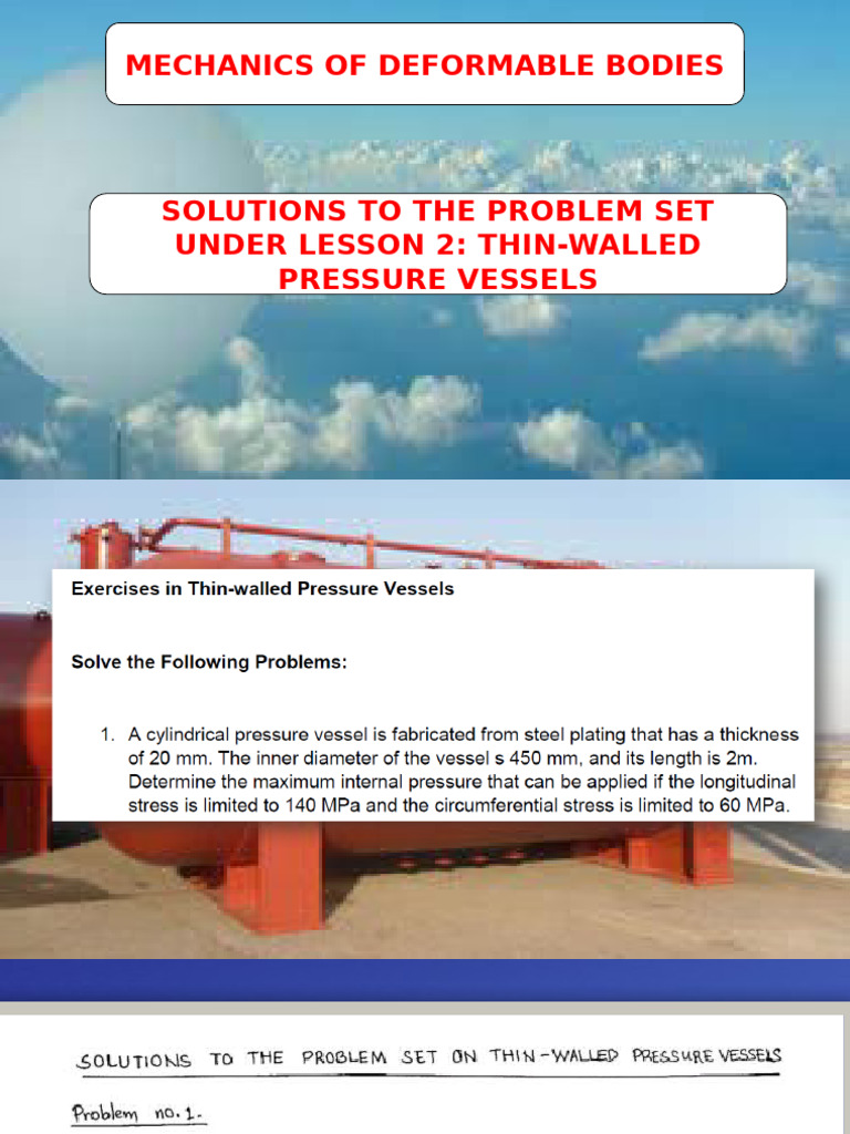 9.1 EMech 3 Solutions To The Problem Set Under Lesson 2 Thin Walled Pressure Vessels | PDF