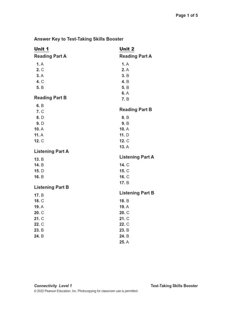 Answer Key for Test Skills Booster | PDF