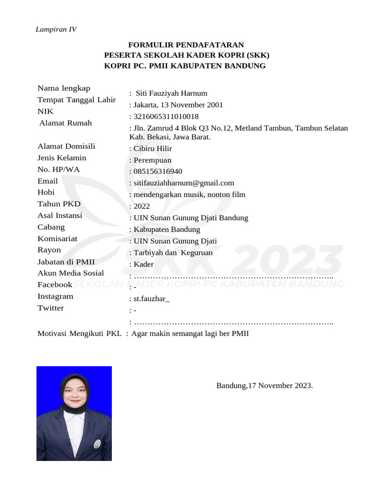 Formulir pendaftaran SKK | PDF