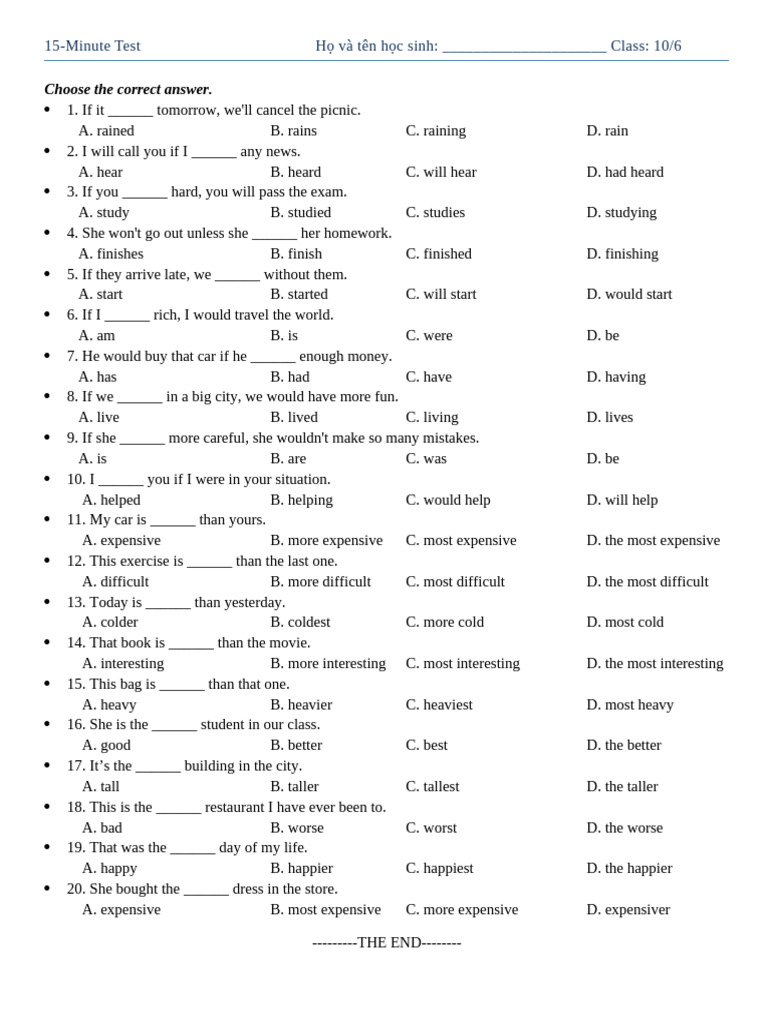 15 Minute Gap Filling Test | PDF