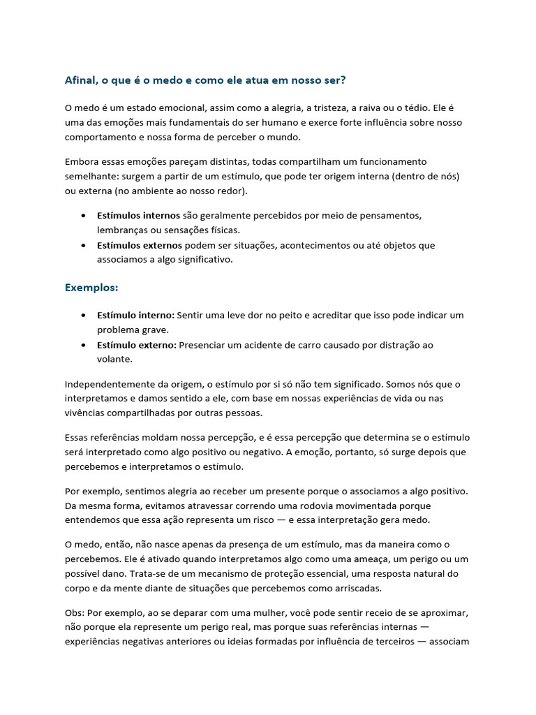 1 - O Que É o Medo, e Como Ele Funciona. | PDF | Emoções | Medo