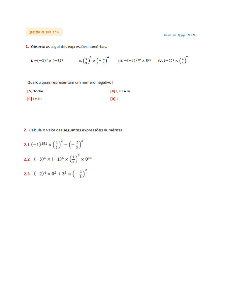 QUESTÃO AULA 6 - Manual Prisma 8º Ano | PDF