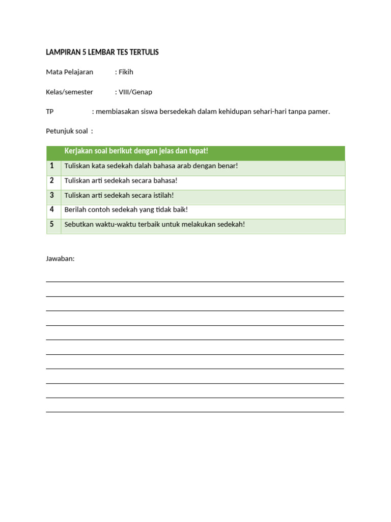 Lampiran 5 Lembar Tes Tertulis | PDF
