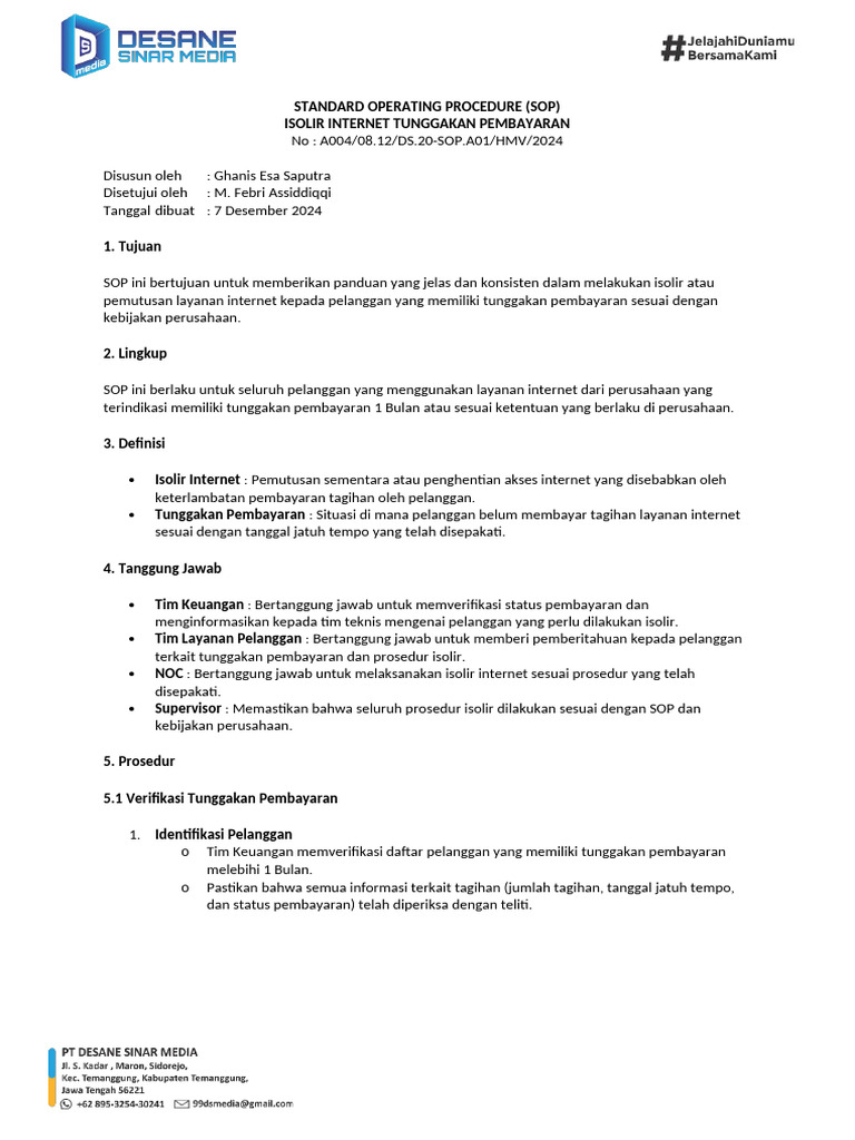 STANDARD OPERATING PROCEDURE ISOLIR Draft | PDF