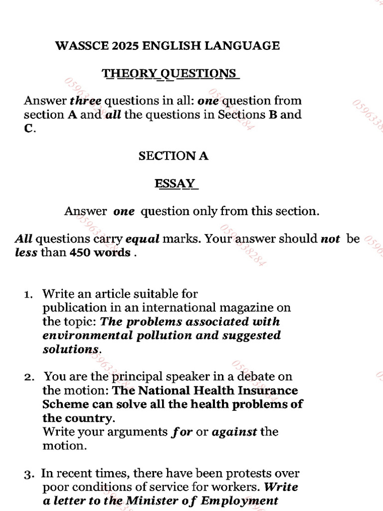 Wassce 2025 - English Lang-Likely Ques | PDF